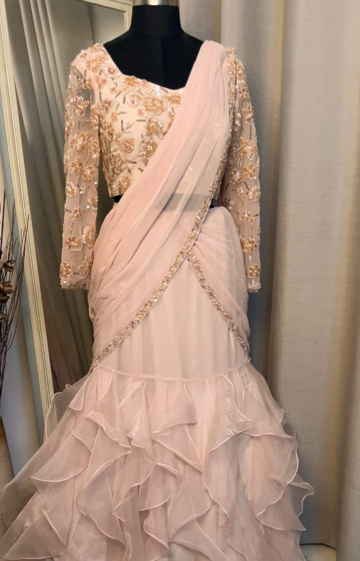 Champagne pink saree – Dajwaree